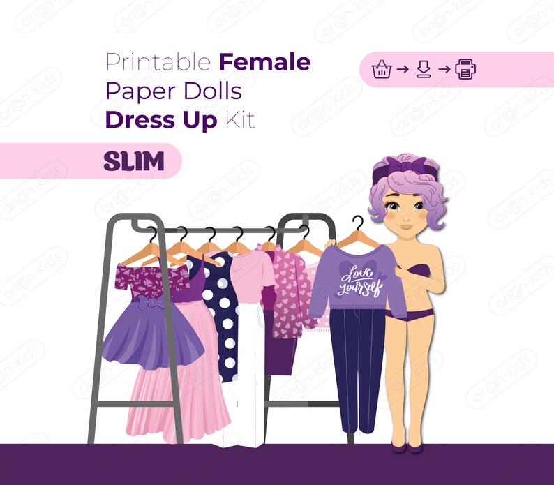 Purple & Pink Printable SLIM Paper Doll Starter Kit With Set - Etsy