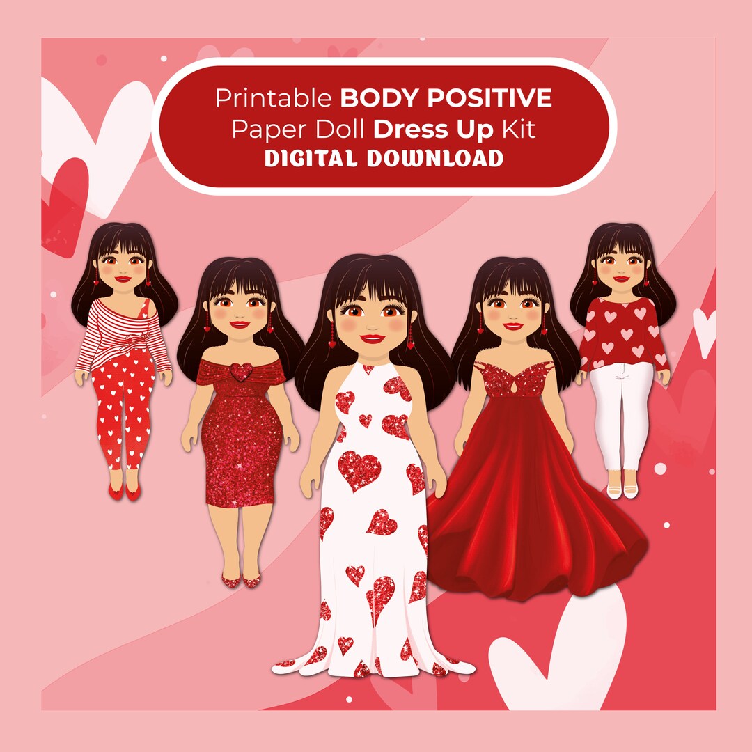 BODY POSITIVE Valentine's Day 5-piece Printable Paper Doll Set - Etsy