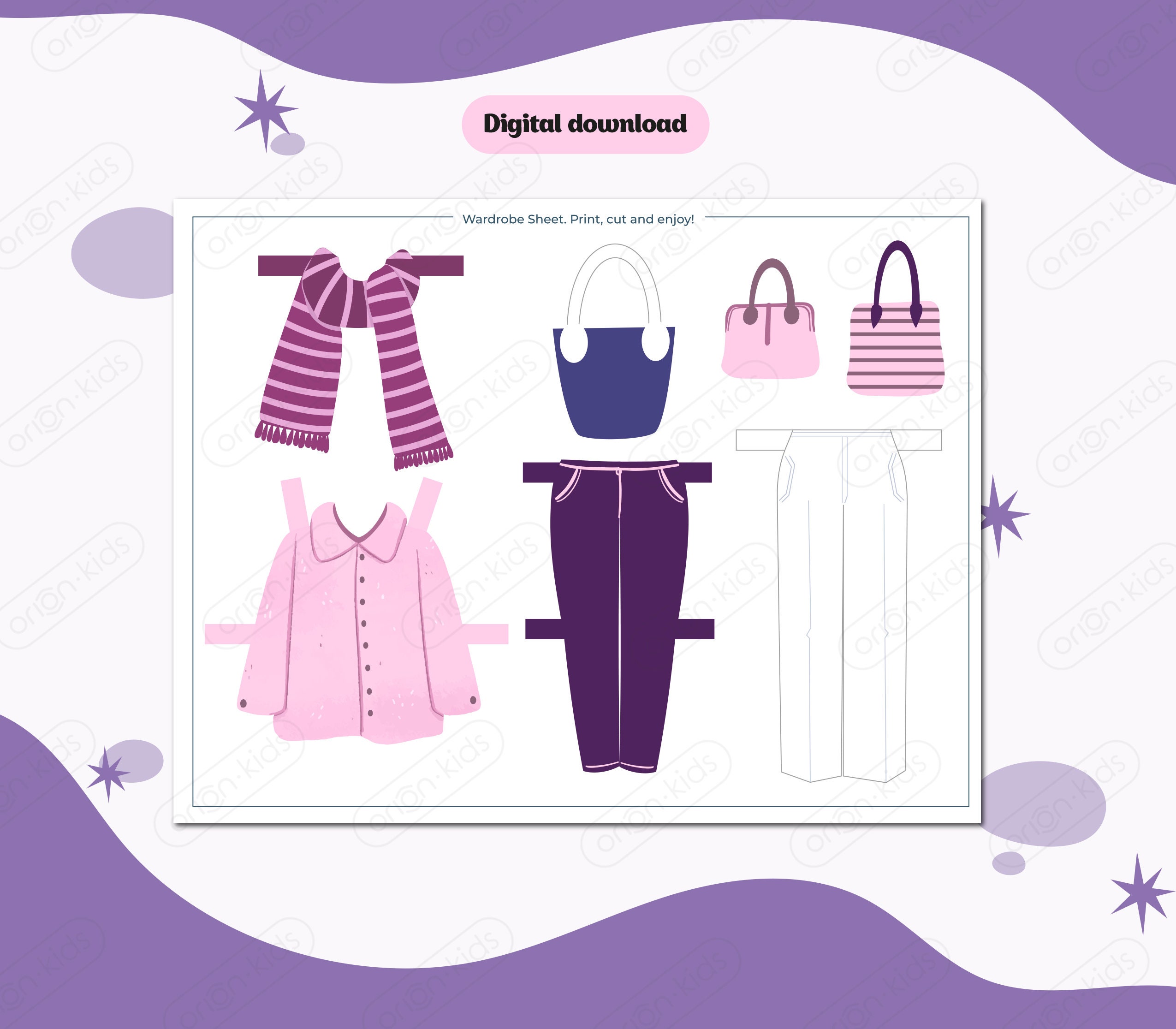 Purple & Pink Printable SLIM Paper Doll Starter Kit With Set - Etsy