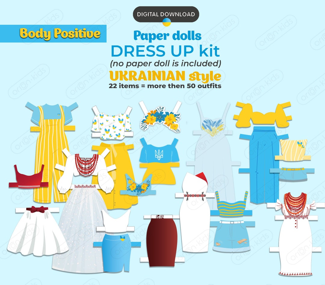 Ukrainian Style Body Positive Paper Dolls Printable Dress up Kit - Etsy