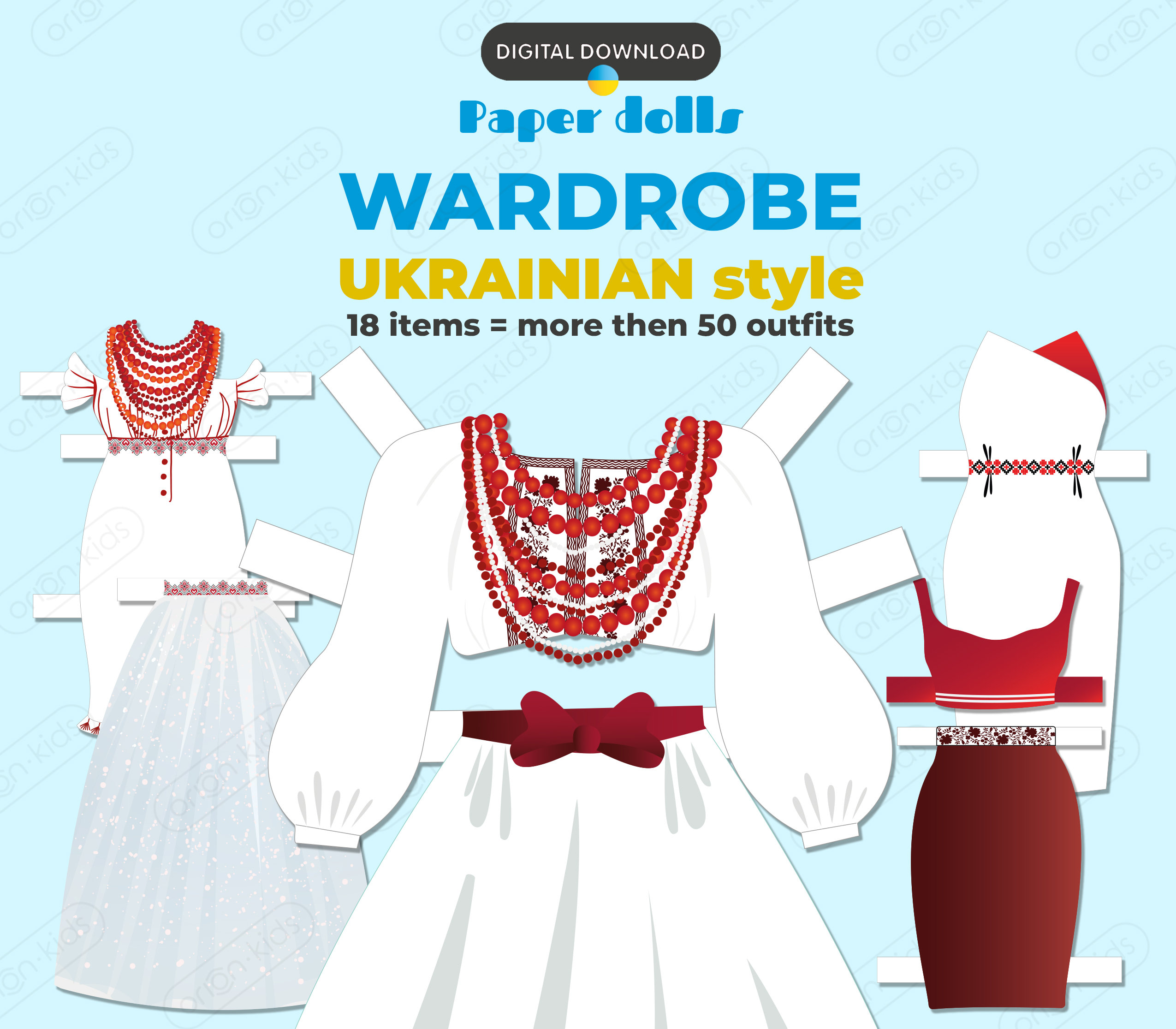 Ukrainian Style Printable Dress up Set for SLIM Paper Dolls - Etsy