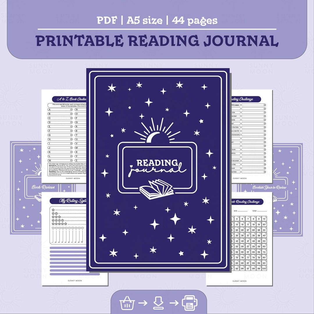 PRINTABLE Dark Blue Book Reading Journal, Fantasy Book Review Journal ...