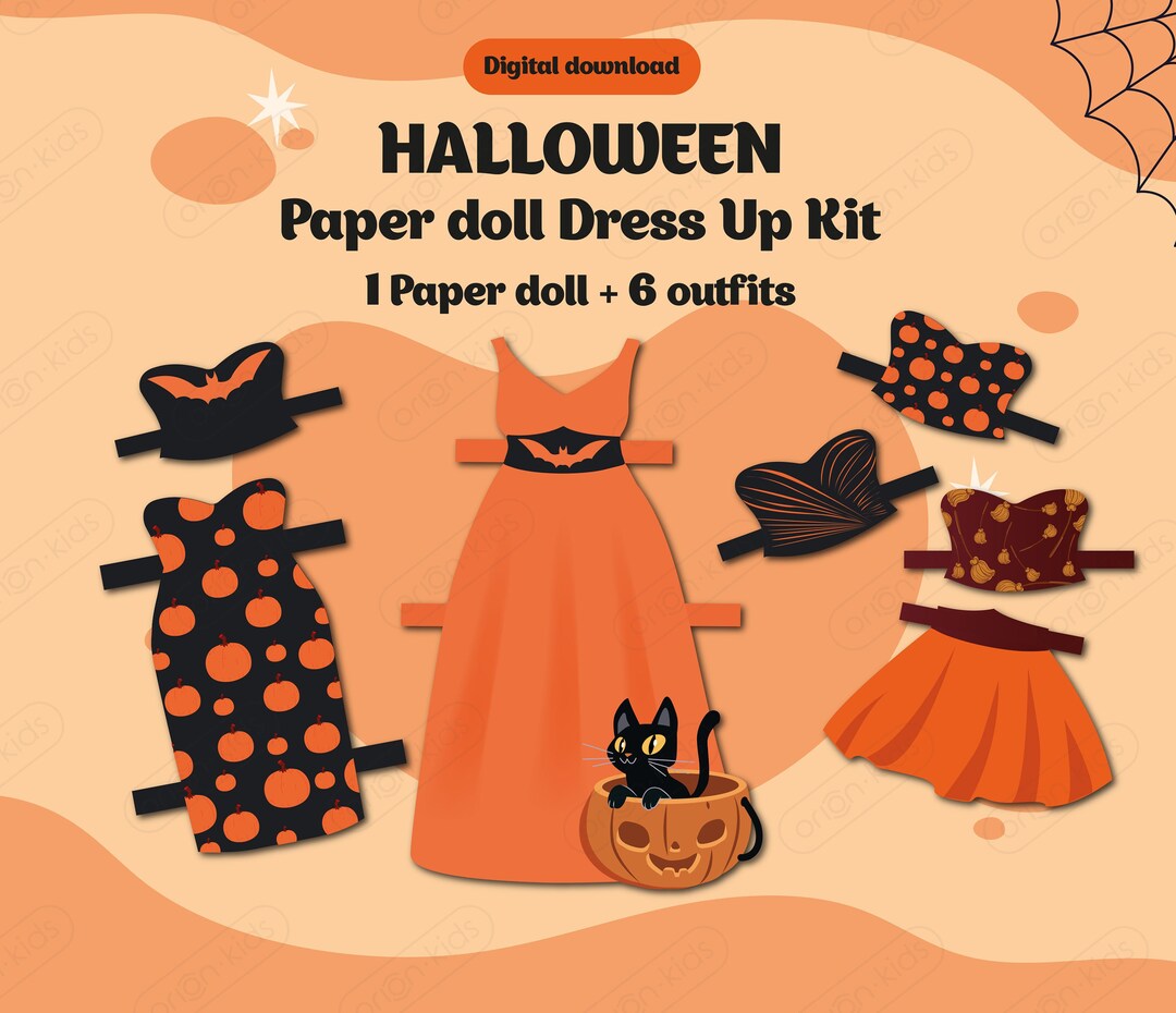 HALLOWEEN Style Printable Dress up Kit, Paper Doll, Body Positive Doll ...