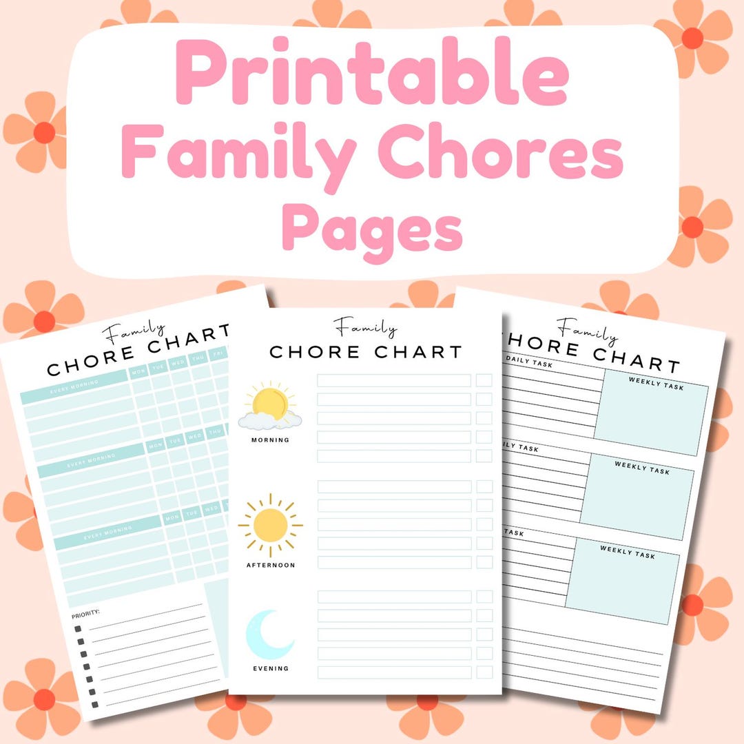Printable Family Chore & Responsibilities Planner, 4 Styles and 4 ...