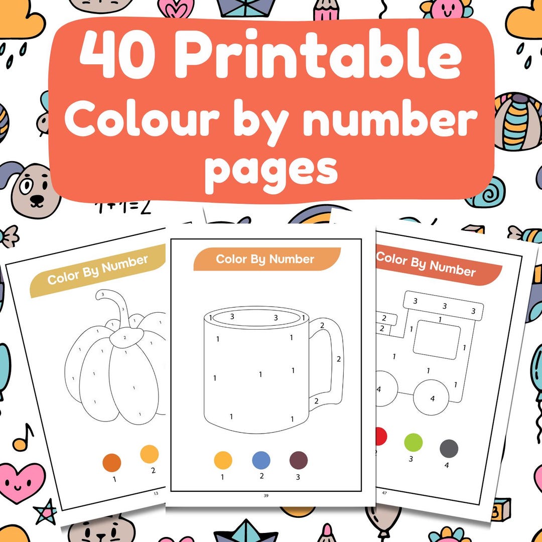 Printable 40 Pages Colour by Numbers Pack, Montessori Toddler Learning ...