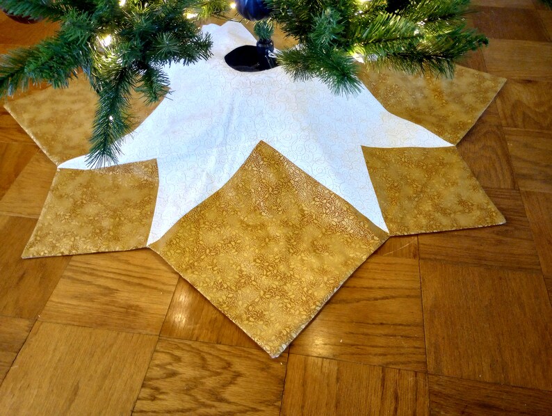 White and Gold Tree Skirt Star 60 Inch White Gold Tree Skirt Handmade ...