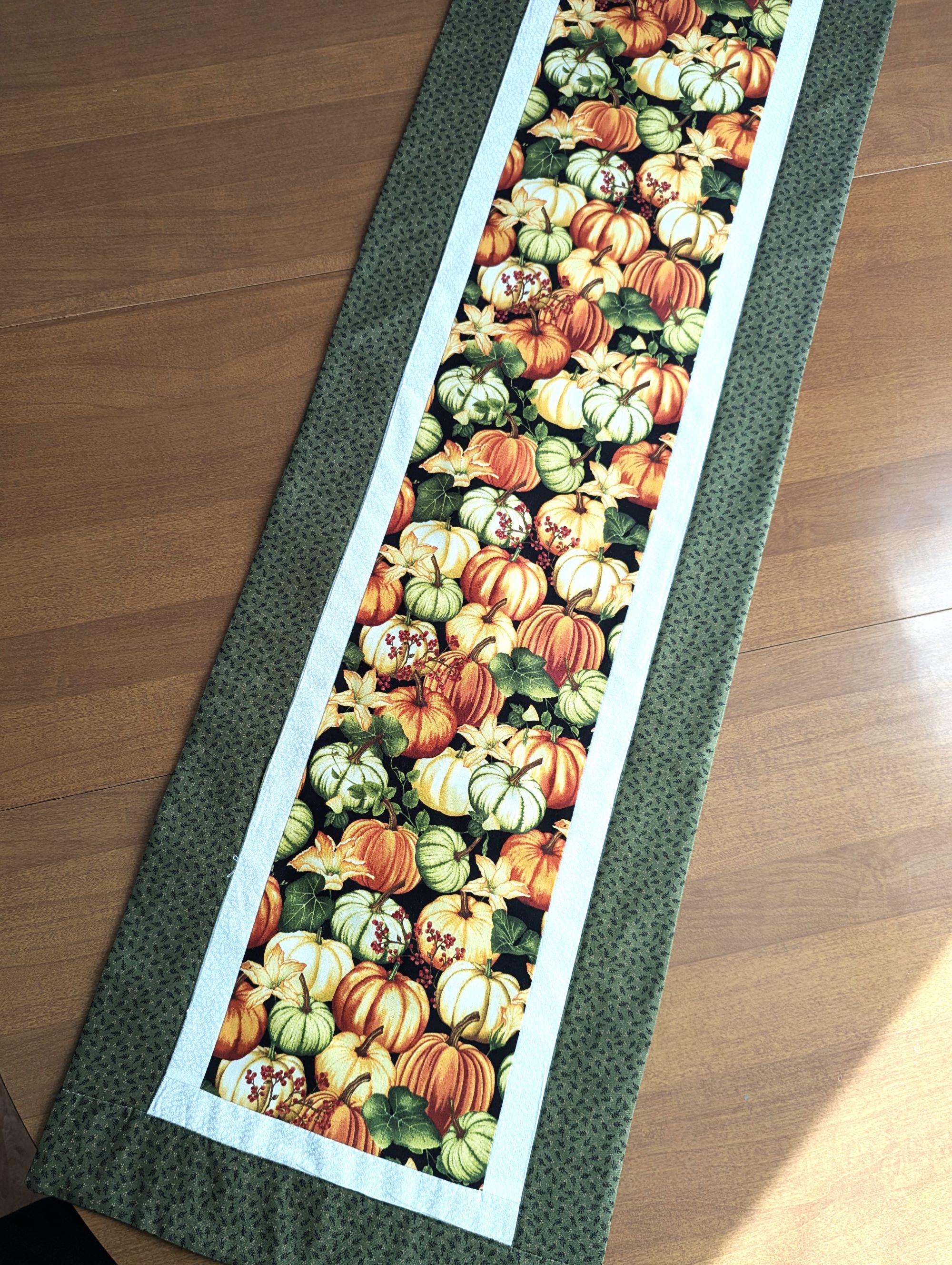 Pumpkin Table Runner Green Fall Table Runner Harvest Pumpkin Table Runner Fall Housewarming Gift ...