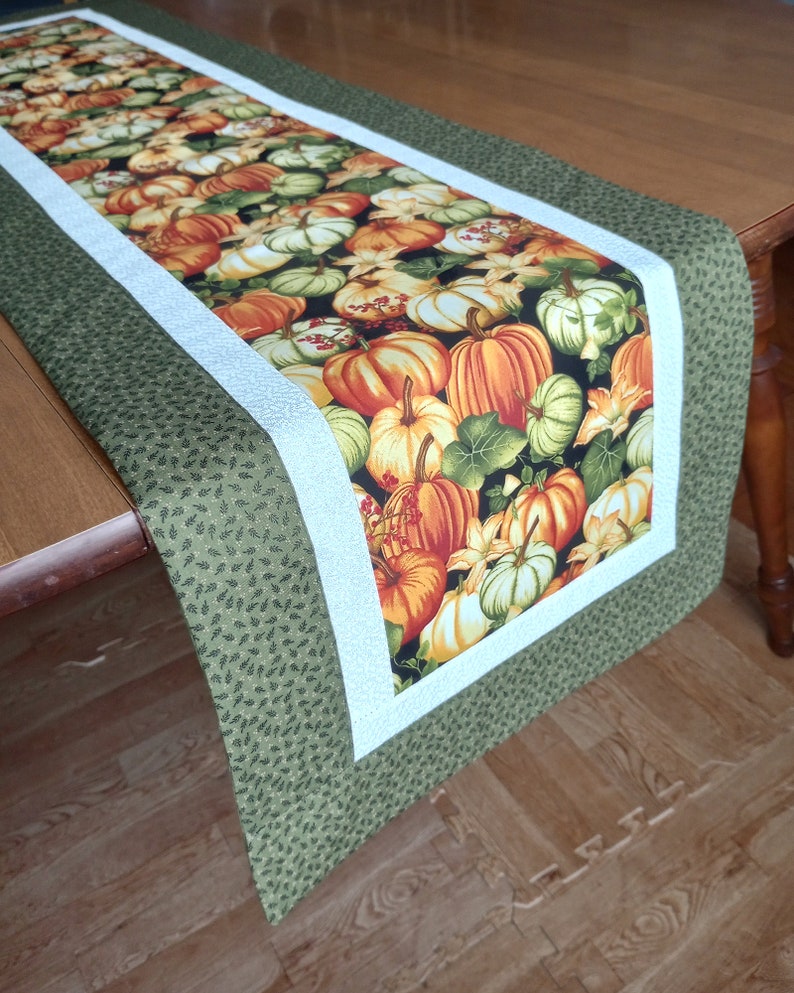 Pumpkin Table Runner Green Fall Table Runner Harvest Pumpkin Table Runner Fall Housewarming Gift ...