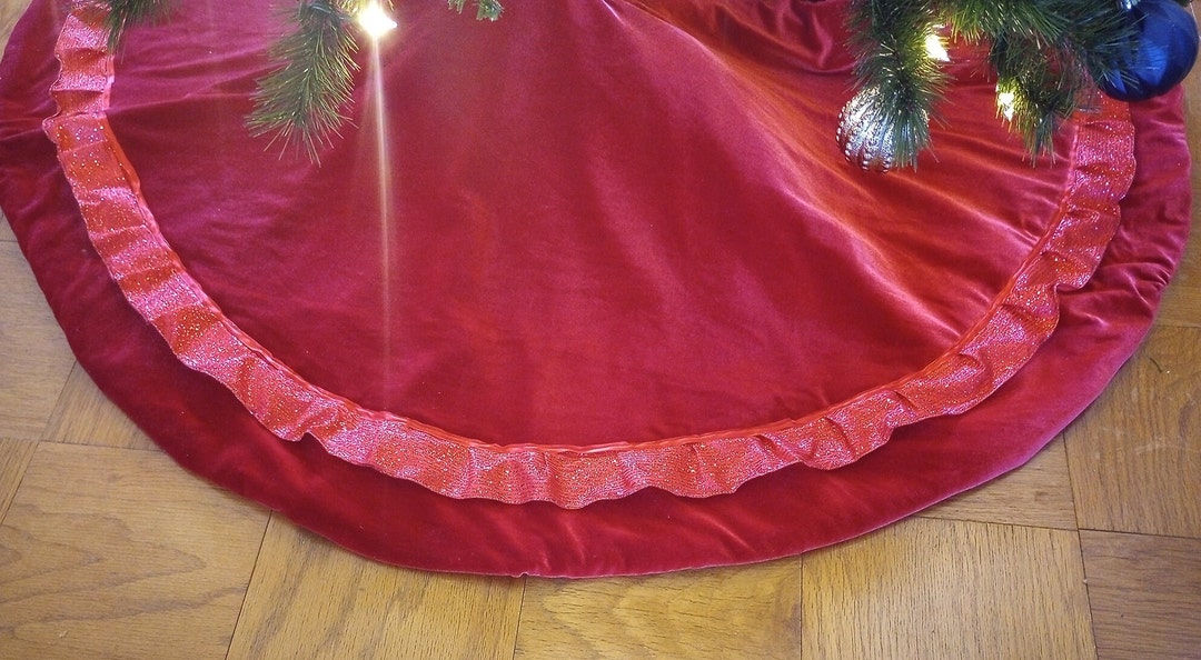 Red Velvet Tree Skirt 60 Inch Handmade Tree Skirt Quilted Tree Skirt ...