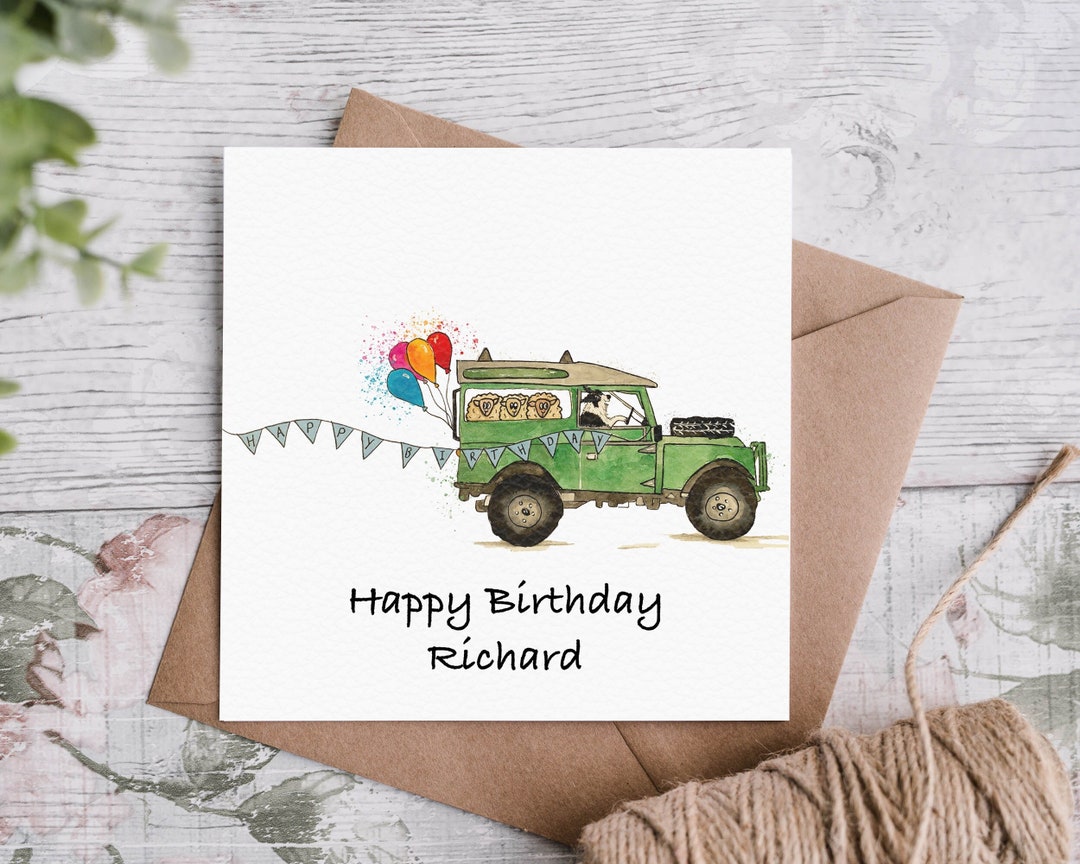 Personalised Land Rover Greeting Card / Border Collie Greeting Card ...