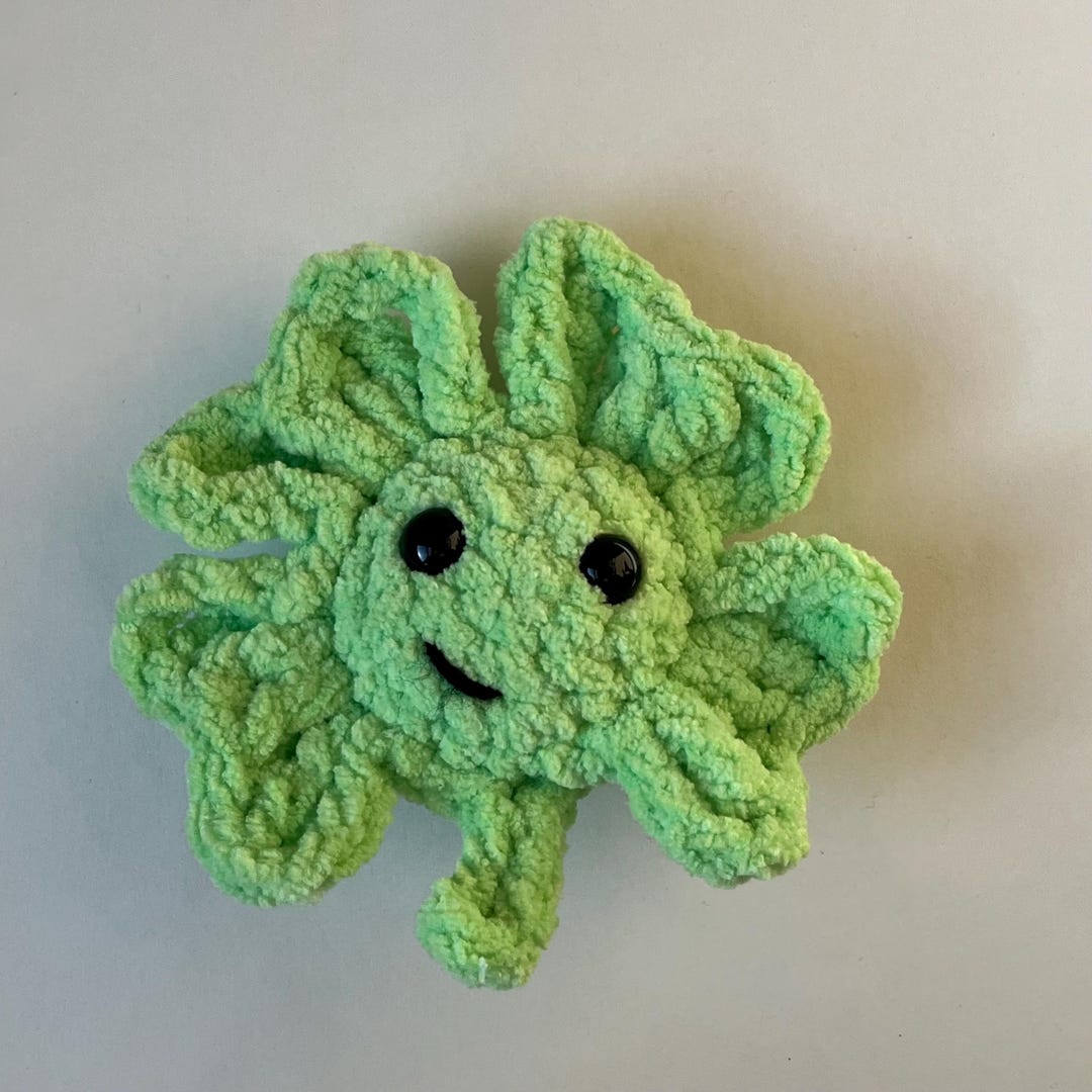 Plush Shamrock Stuffie, Cute Four Leaf Clover, Crochet Stuffed Animal ...