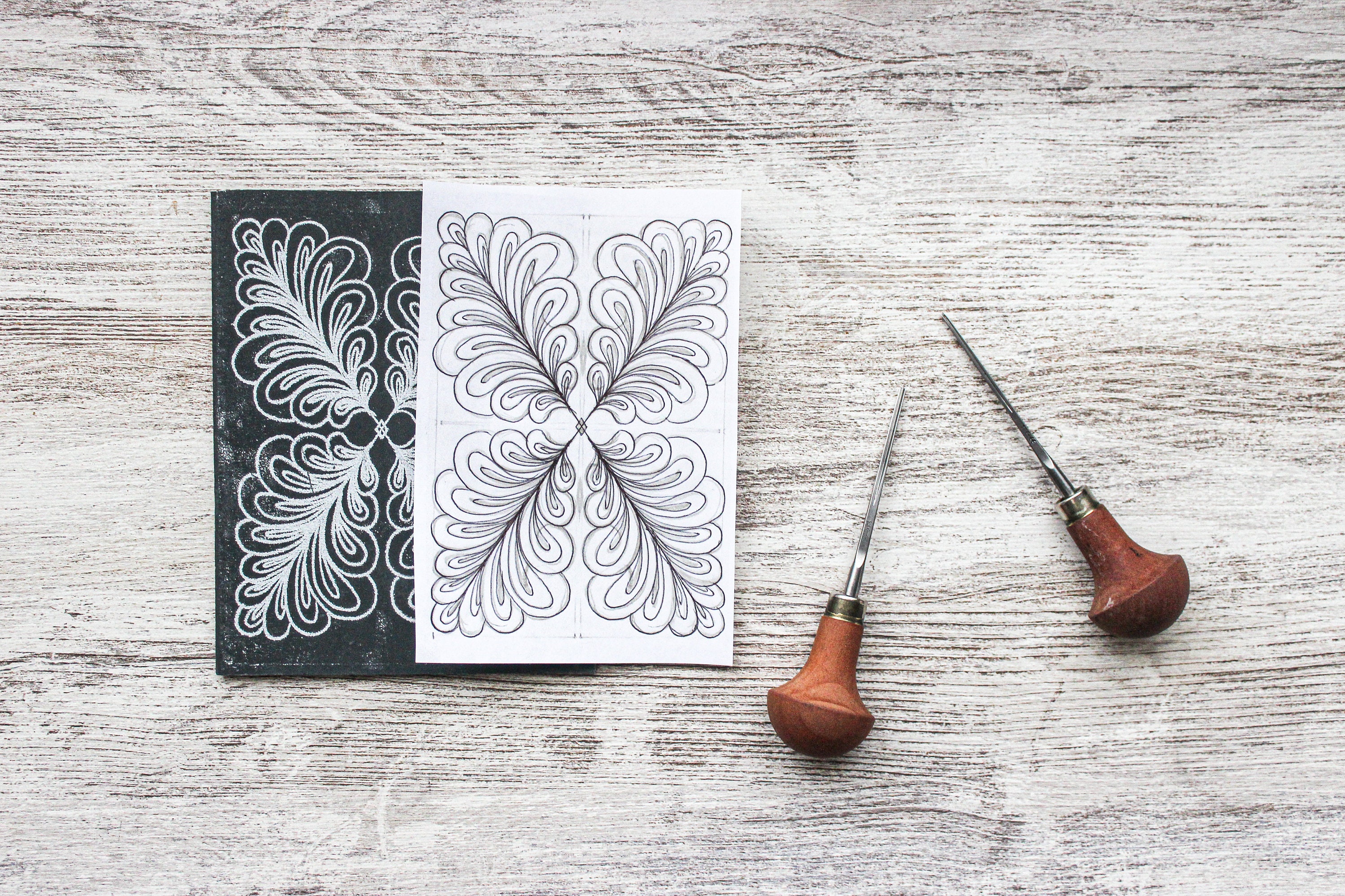Lino Cut vintage Pattern Nº3 Gold & White Lino Print Wall Art Home ...