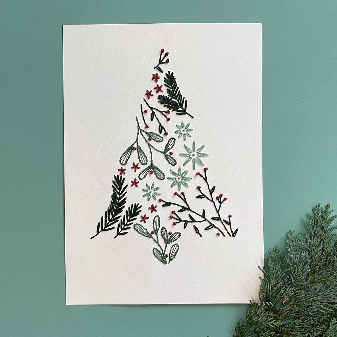 Large Scandi Christmas Tree Card Digital Embroidery Pattern - Etsy