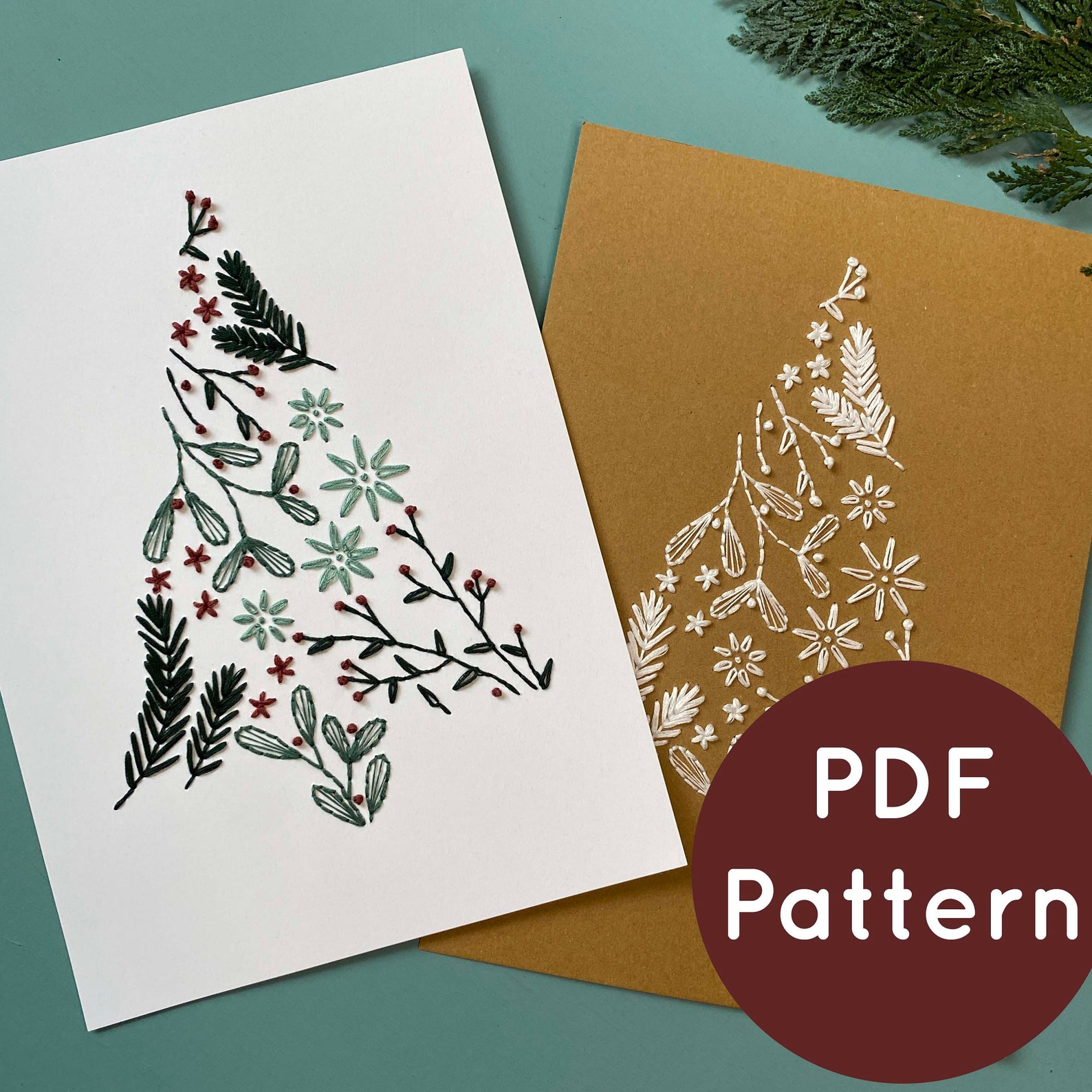 Large Scandi Christmas Tree Card Digital Embroidery Pattern - Etsy
