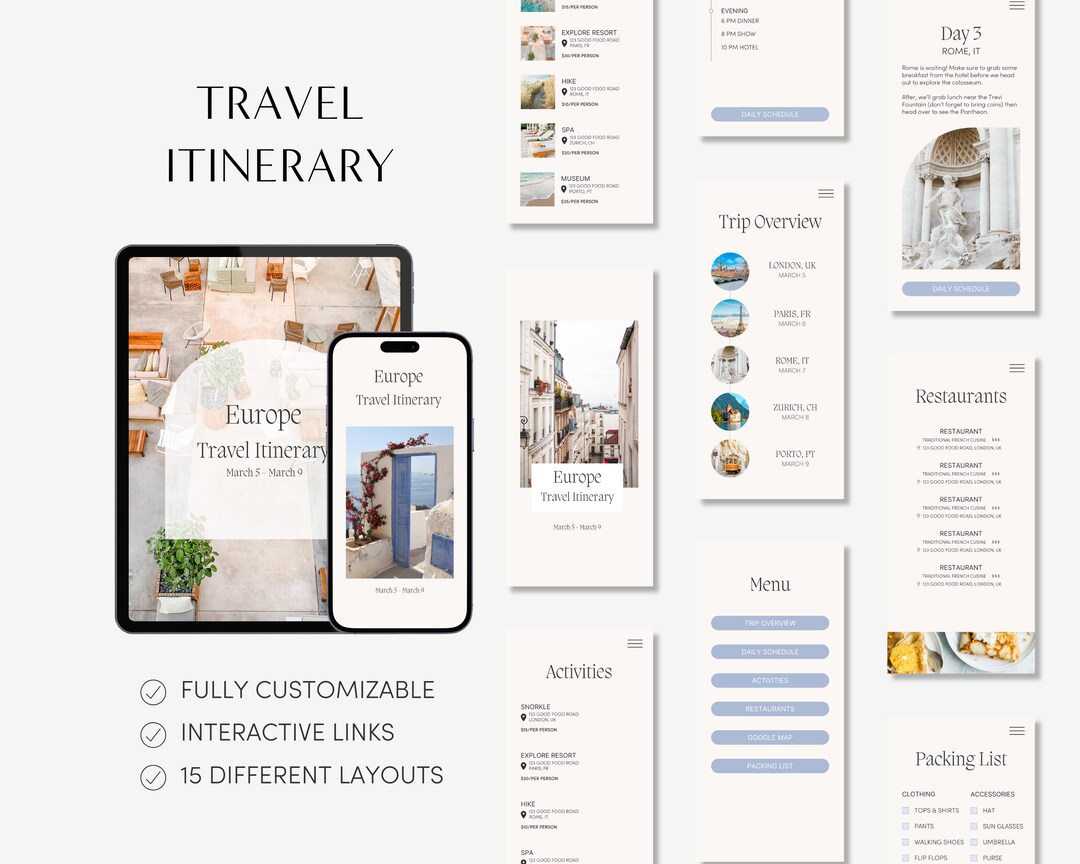 Travel Itinerary Mobile Template | Editable Canva Trip Planner ...