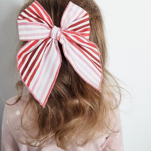 Pink and Red Stripe Fable Bow, Valentine's Day Bow, Spring Wedding Hair ...