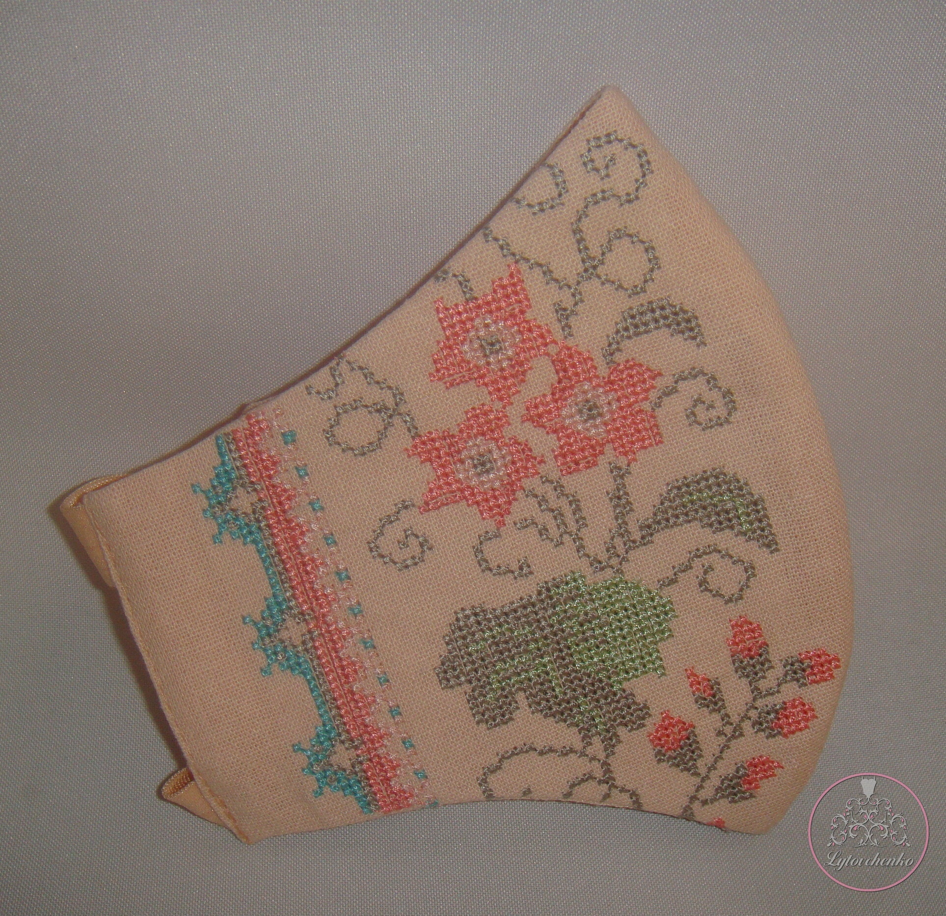 Linen Face mask with embroidered floral folk Ukrainian Cross | Etsy