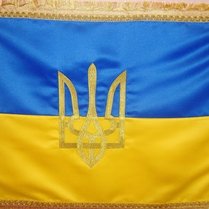 Ukrainian National Flag Made of Satin With an Embroidered Gold Trident ...