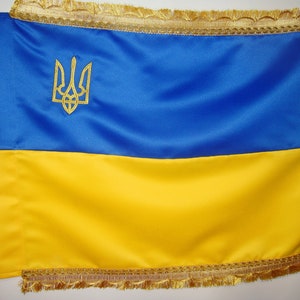 Ukrainian National Flag Made of Satin With an Embroidered Small Gold ...