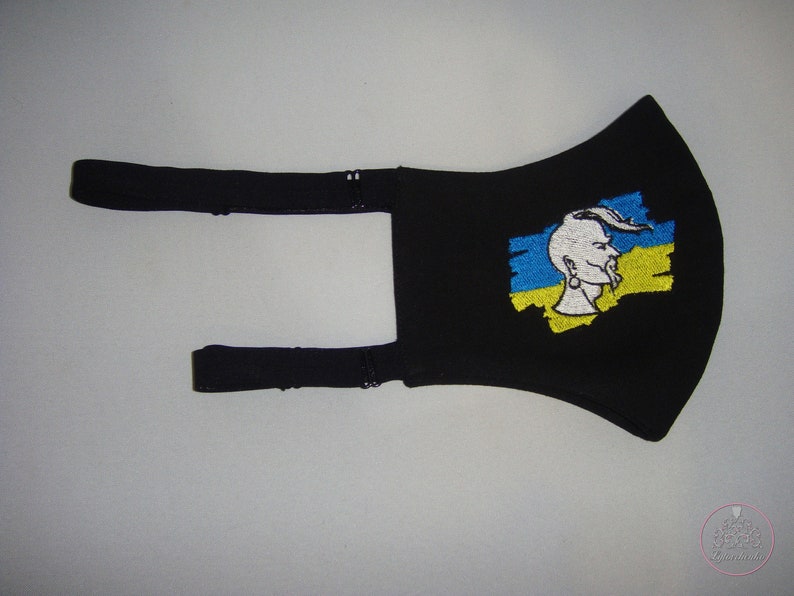 Ukrainian Linen Black Face Mask With Embroidered Cossack and the Flag ...