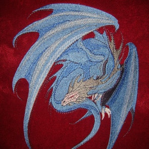 Decorative Red Pillow With Embroidered Blue Dragon. Asian Animal Pillow ...
