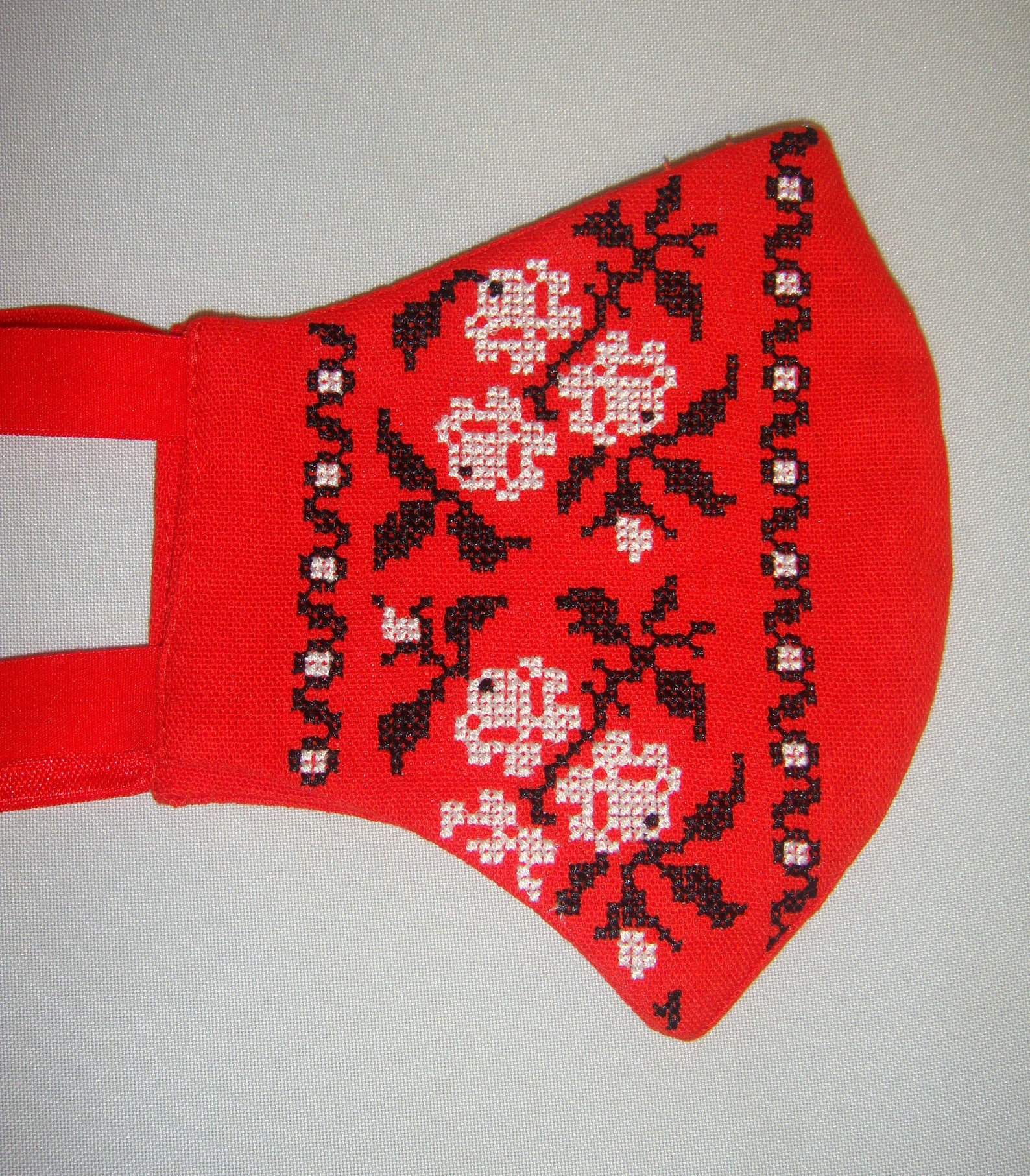 Linen Red Face Mask With Embroidered Folk Ukrainian Cross - Etsy
