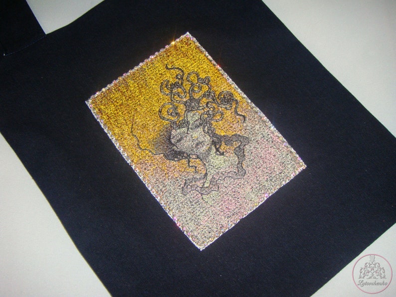 Designer Denim Bag With Embroidered Girl, Shopping Bag, Embroidered ...