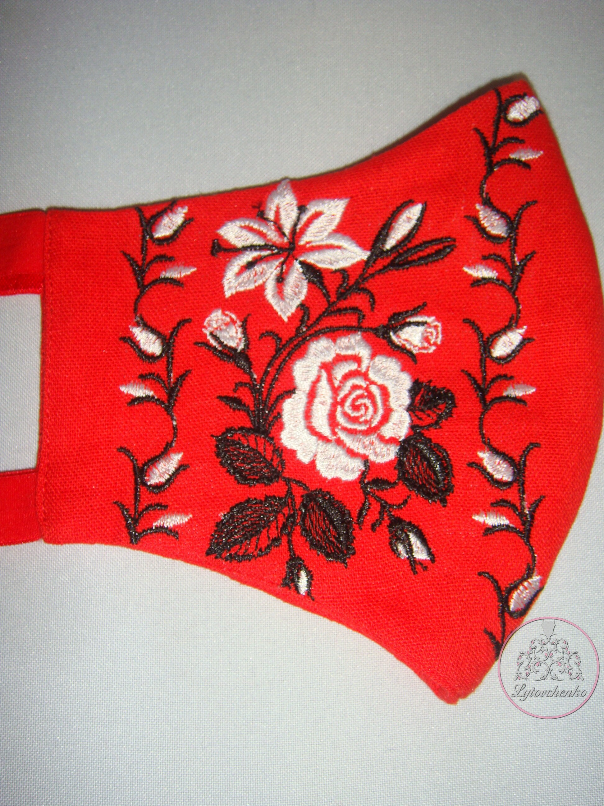 Linen Red Face Mask With Embroidered Roses for a Women. - Etsy