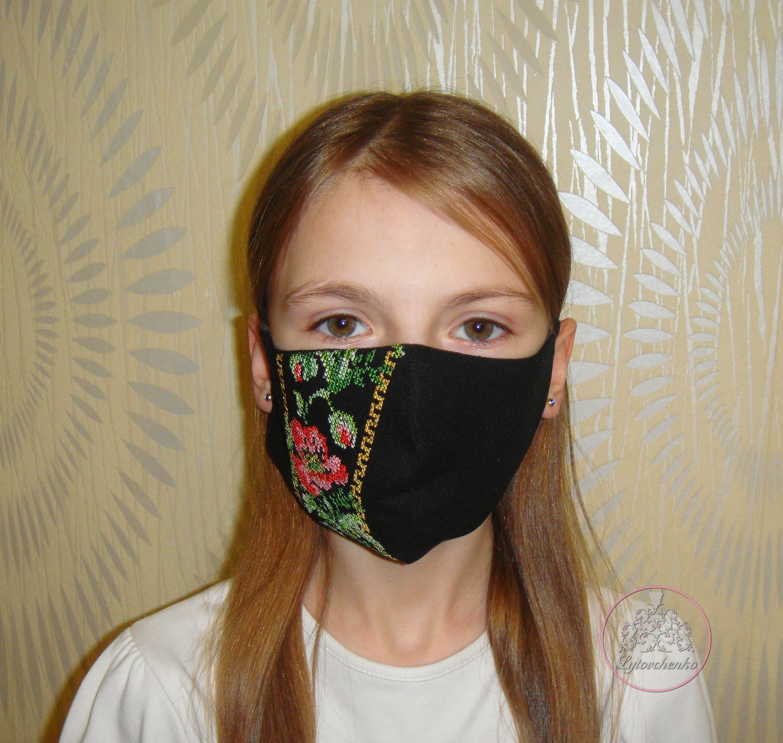 Linen Black Face Mask With Embroidered Poppies Ukrainian Cross Pattern ...