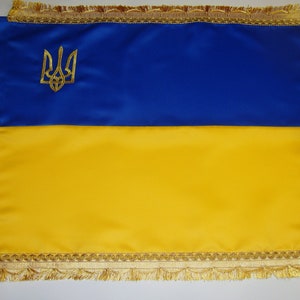 Ukrainian National Flag Made of Satin With an Embroidered Small Gold ...