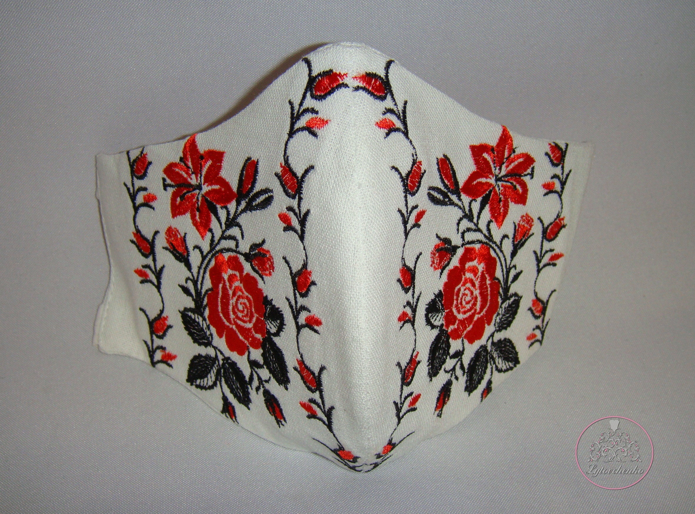 Linen Face Mask With Embroidered Roses on Both Sides for a - Etsy
