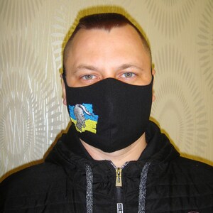 Ukrainian Linen Black Face Mask With Embroidered Cossack and the Flag ...