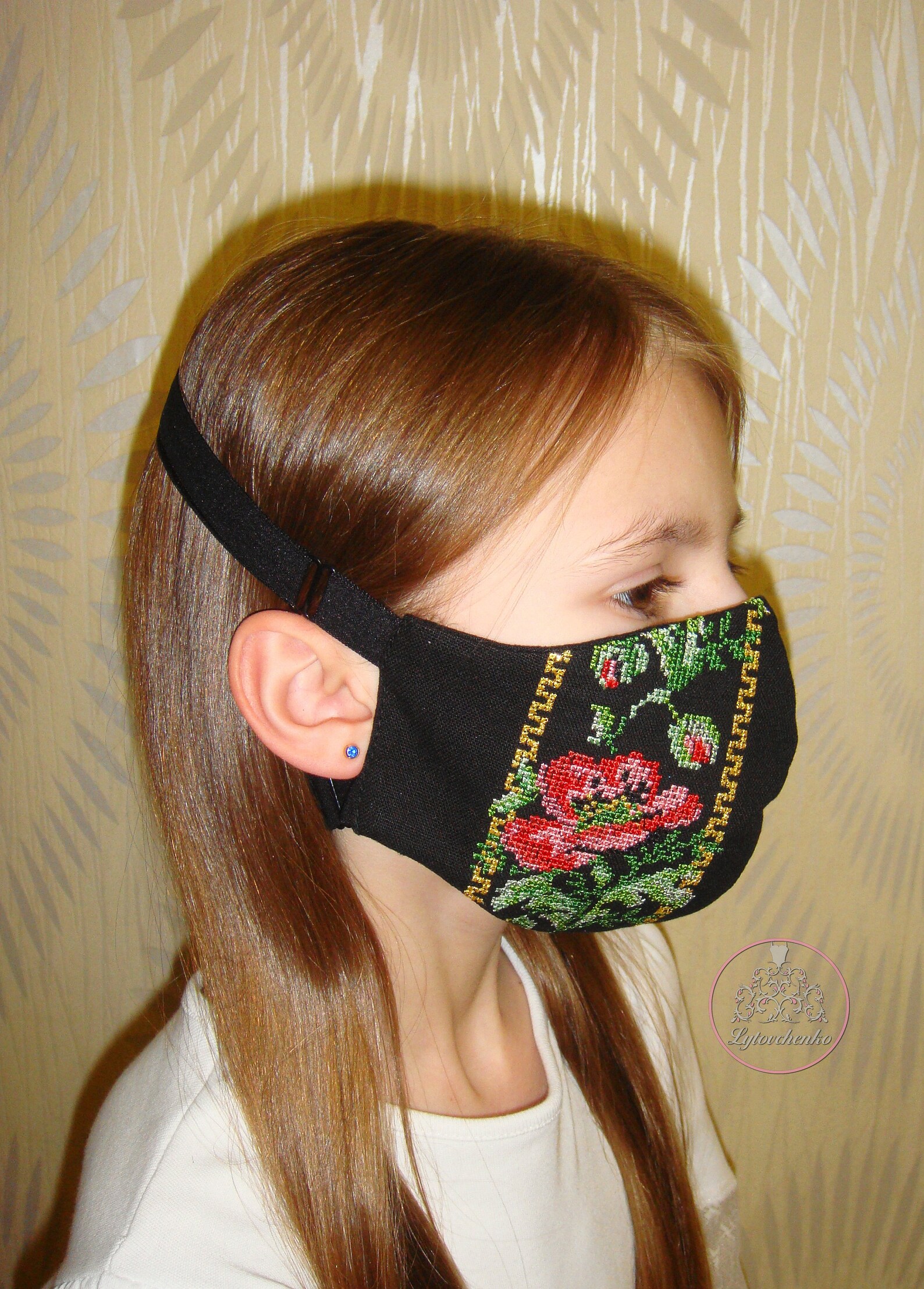 Linen Black Face Mask With Embroidered Poppies Ukrainian Cross Pattern ...