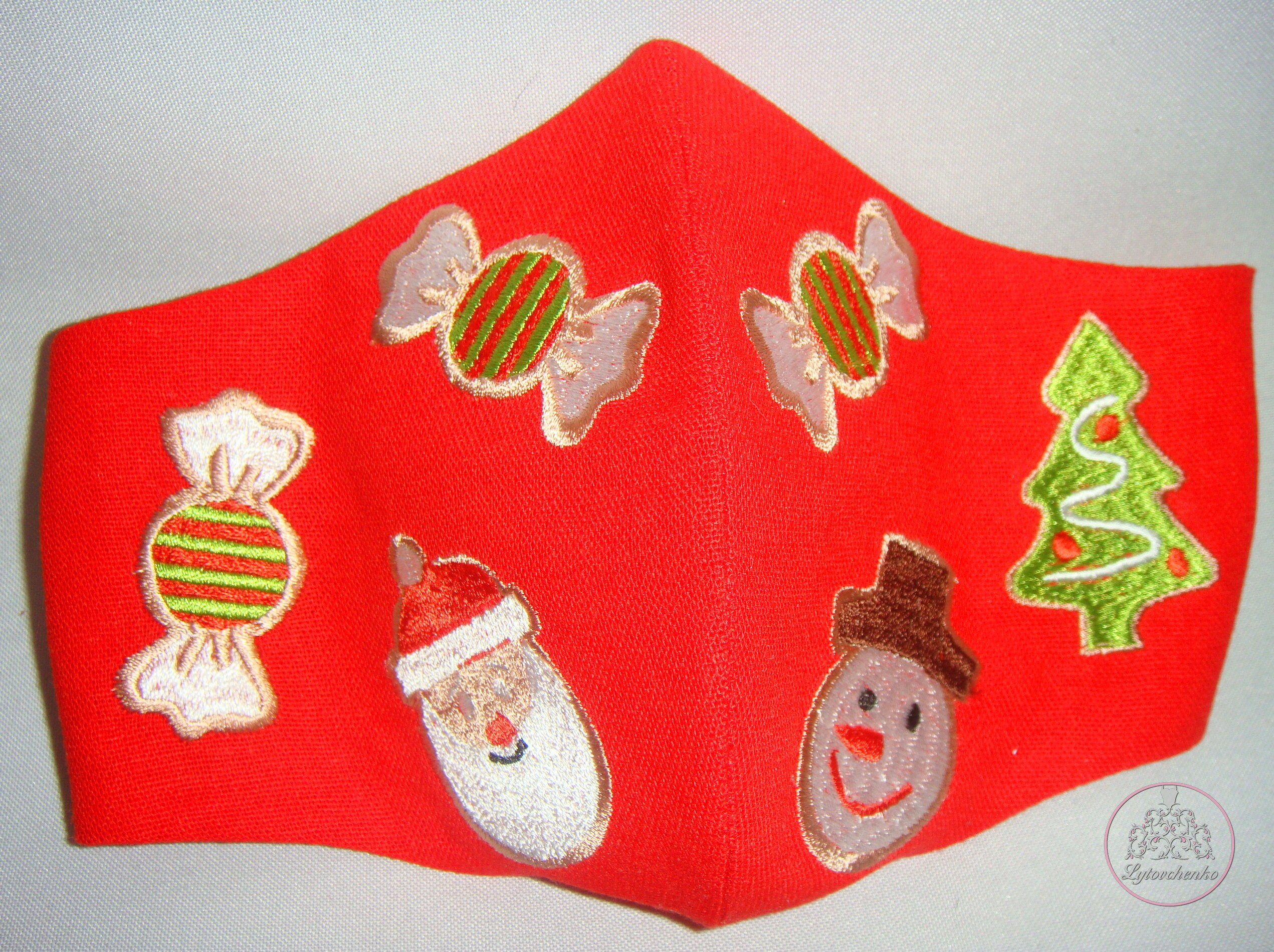 Embroidered Red Linen Face Mask for Christmas Holidays. Washable ...