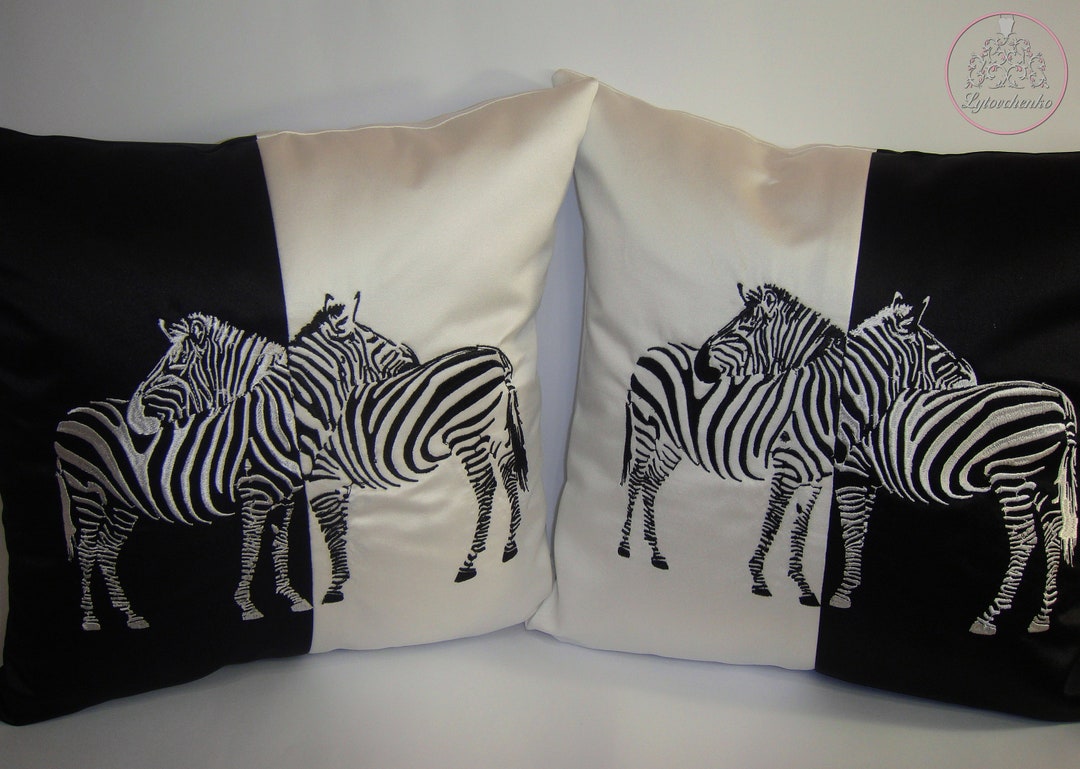 Two Decorative Pillows With Zebras, Pillow With Embroidered Zebra ...