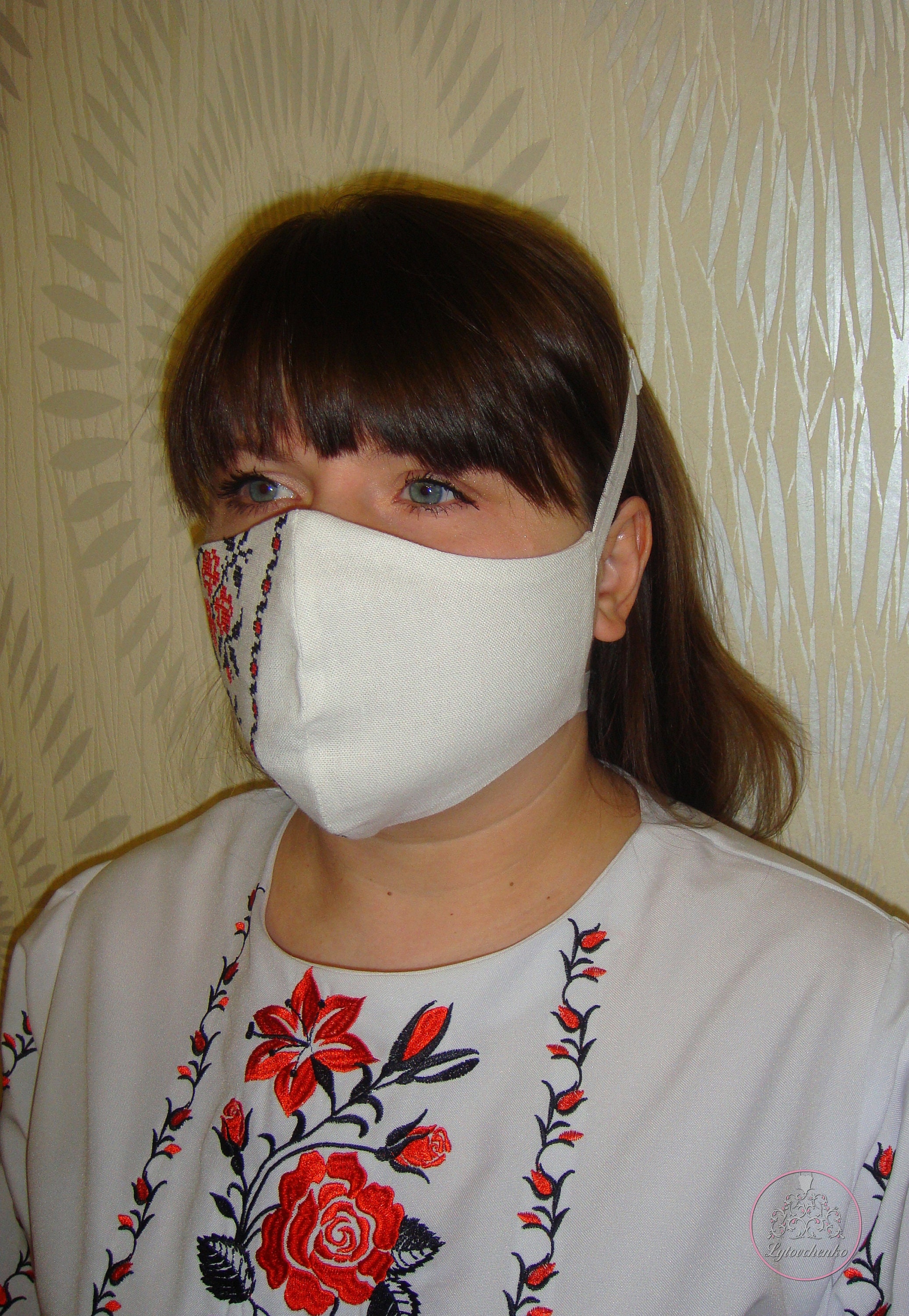 Linen Face Mask With Embroidered Folk Ukrainian Cross Pattern for a ...