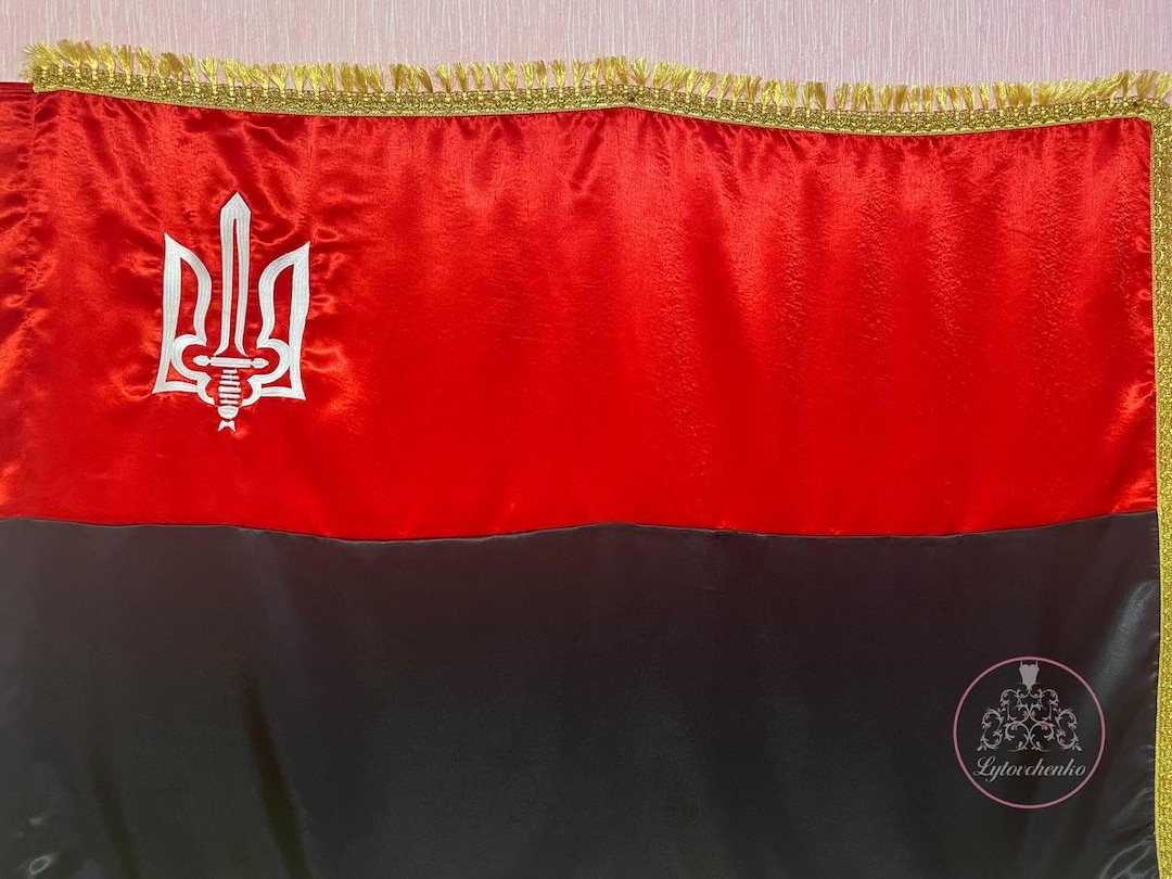 Large Red and Black Flag With Tryzub and Gold Fringe – Ukrainian ...