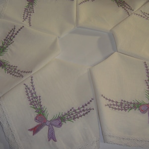 Lavender Bouquet Embroidered Kitchen Set of 6 Napkins, Machine ...
