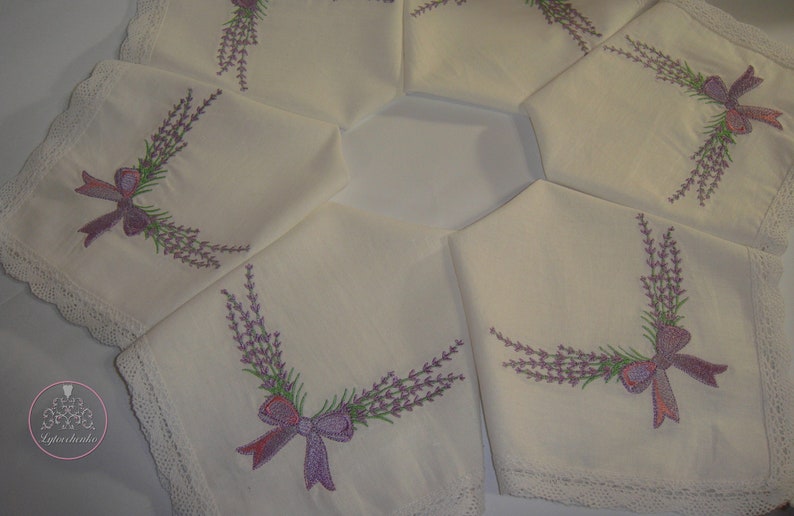 Lavender Bouquet Embroidered Kitchen Set of 6 Napkins, Machine ...