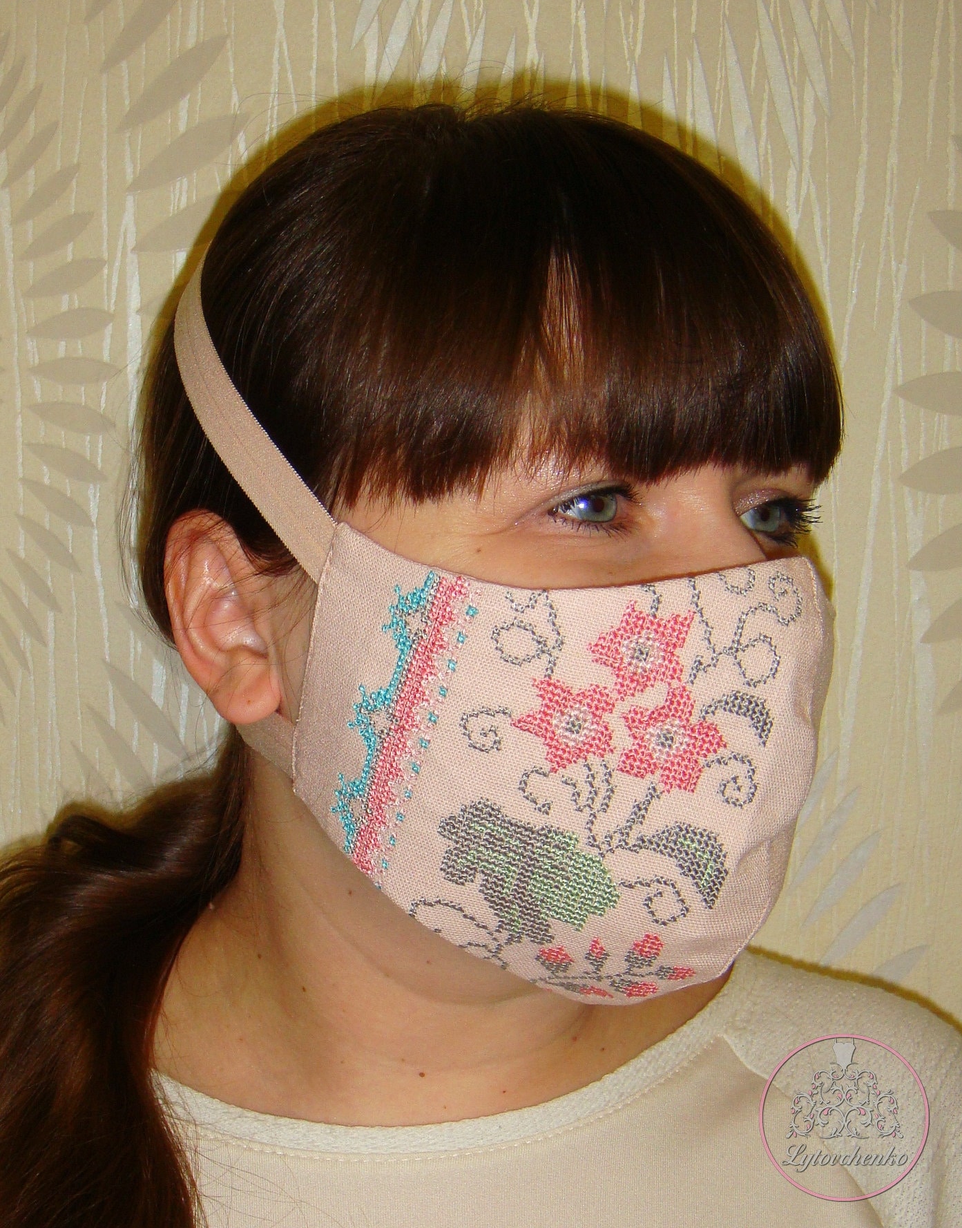 Linen Face Mask With Embroidered Floral Folk Ukrainian Cross Pattern ...