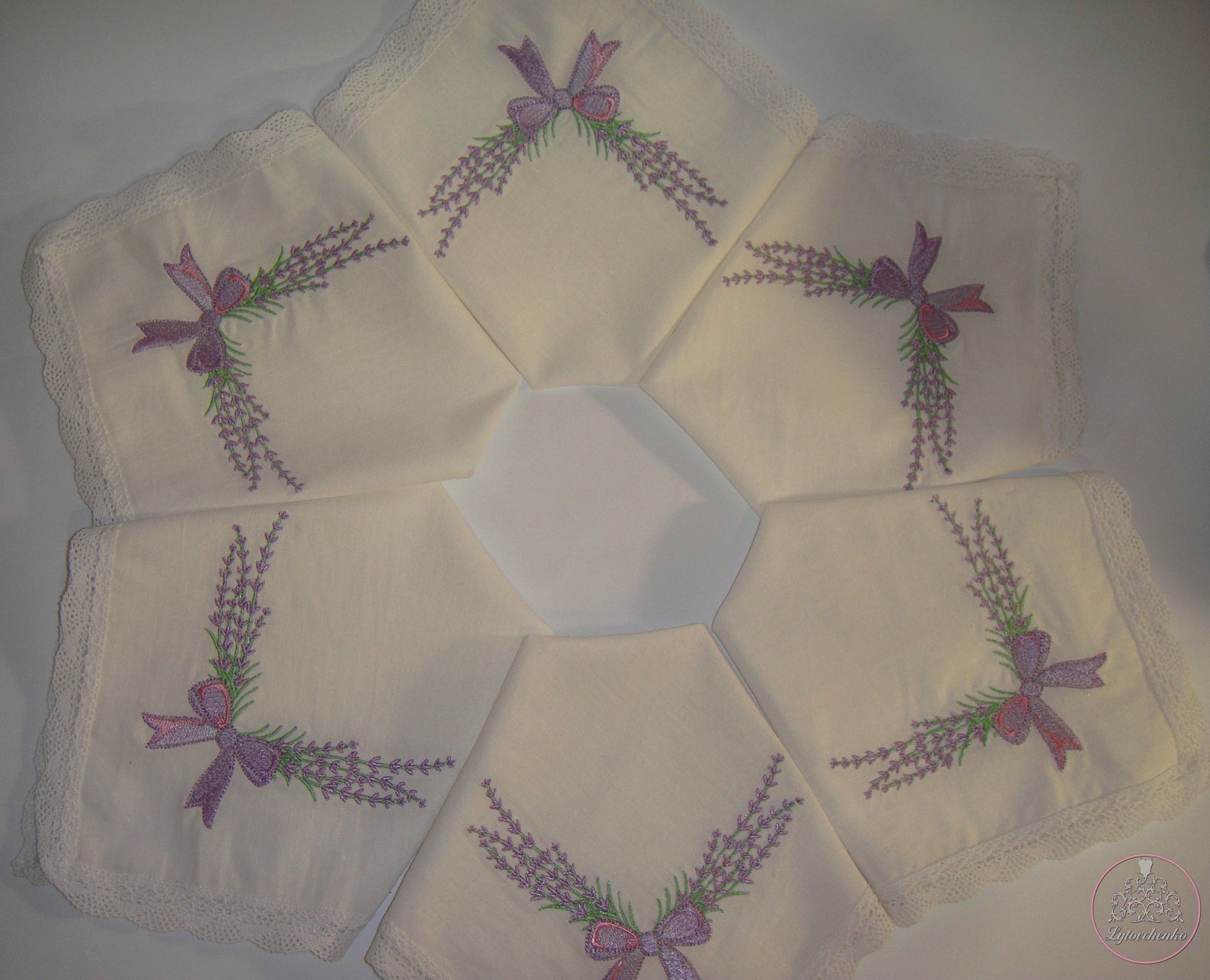 Lavender Bouquet Embroidered Kitchen Set of 6 Napkins, Machine ...