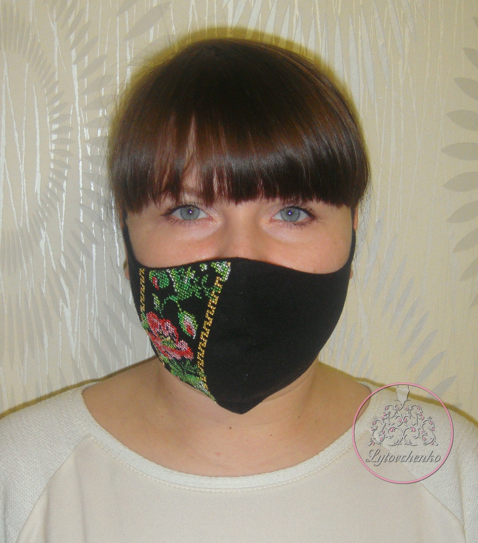 Linen Black Face Mask With Embroidered Poppies Folk Ukrainian Cross ...