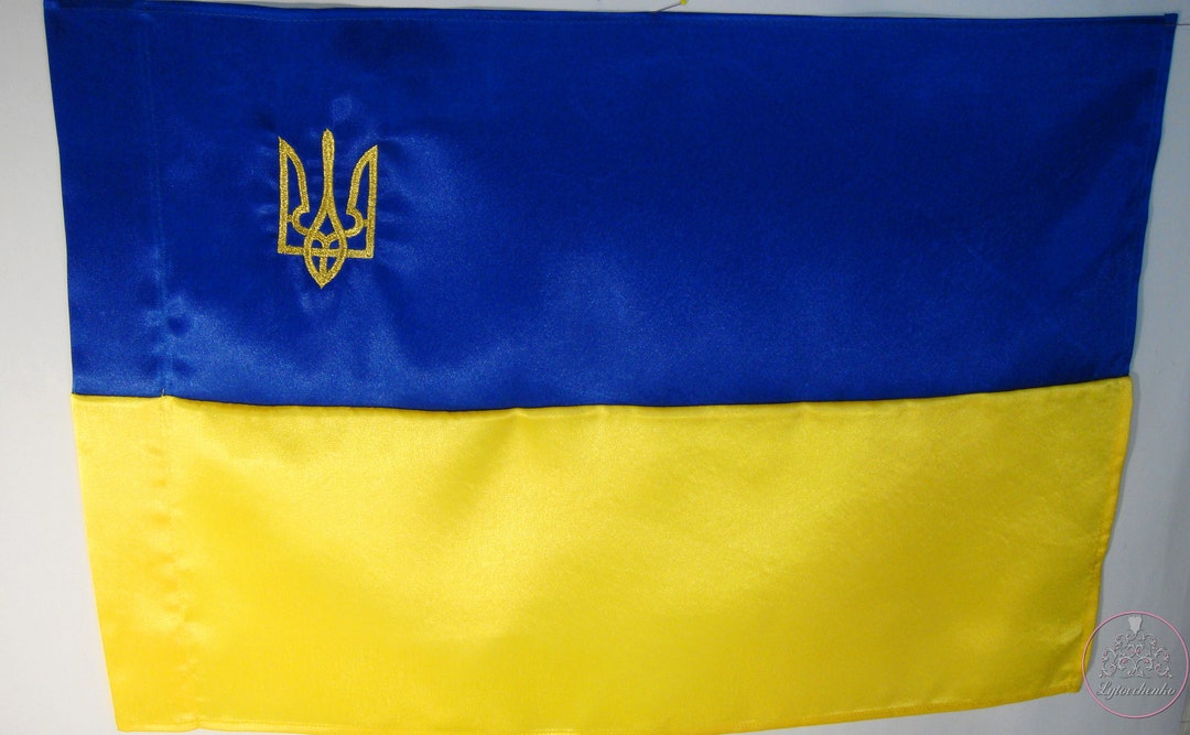 Ukrainian National Flag Made of Crepe Satin With an Embroidered Small ...