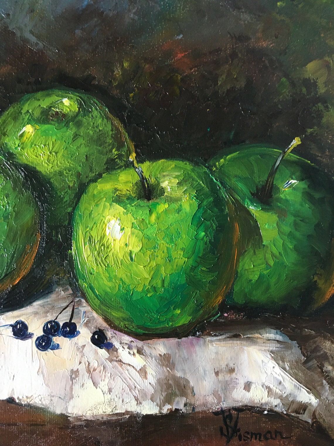 Green Apples Oil Painting on Cotton Canvas 30cm X 40cmhand | Etsy
