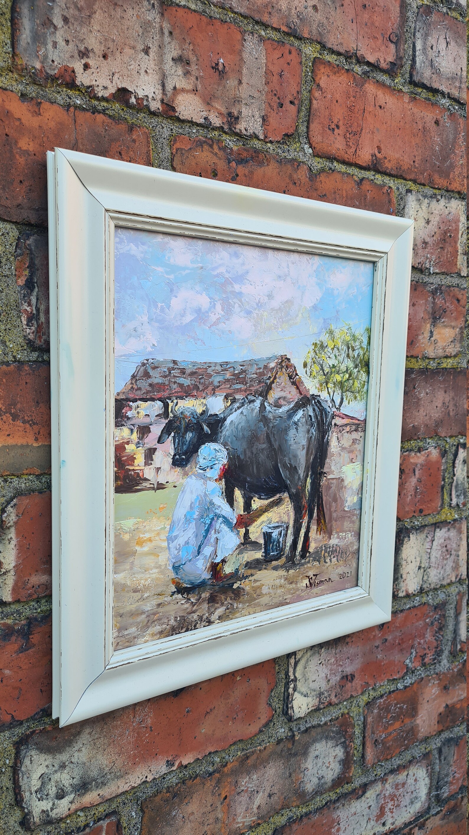 Milking a Caw Original Oil Painting one of a Kind Farm - Etsy