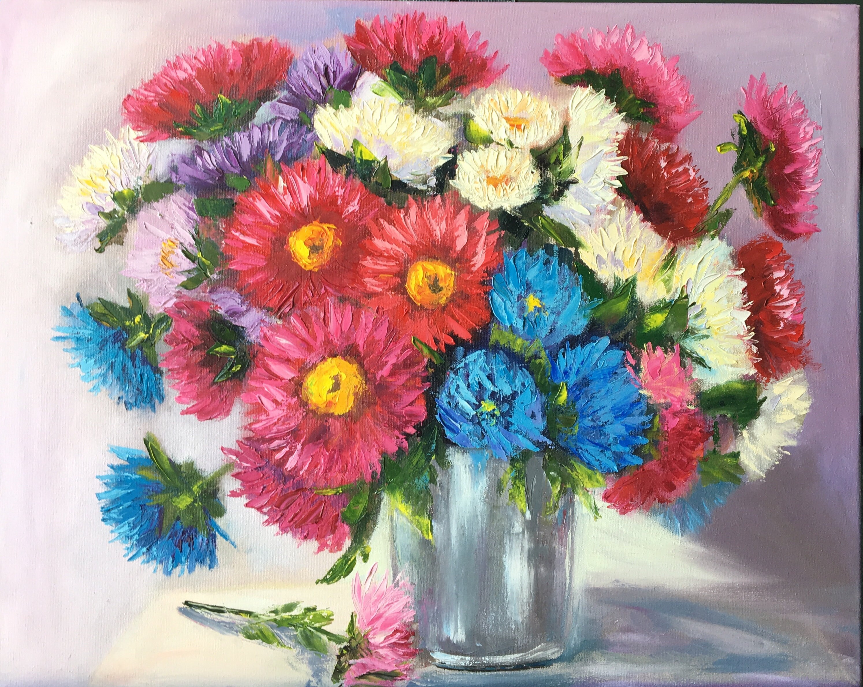 Autumn Flowers asters Original Oil Painting on Stretched - Etsy Israel