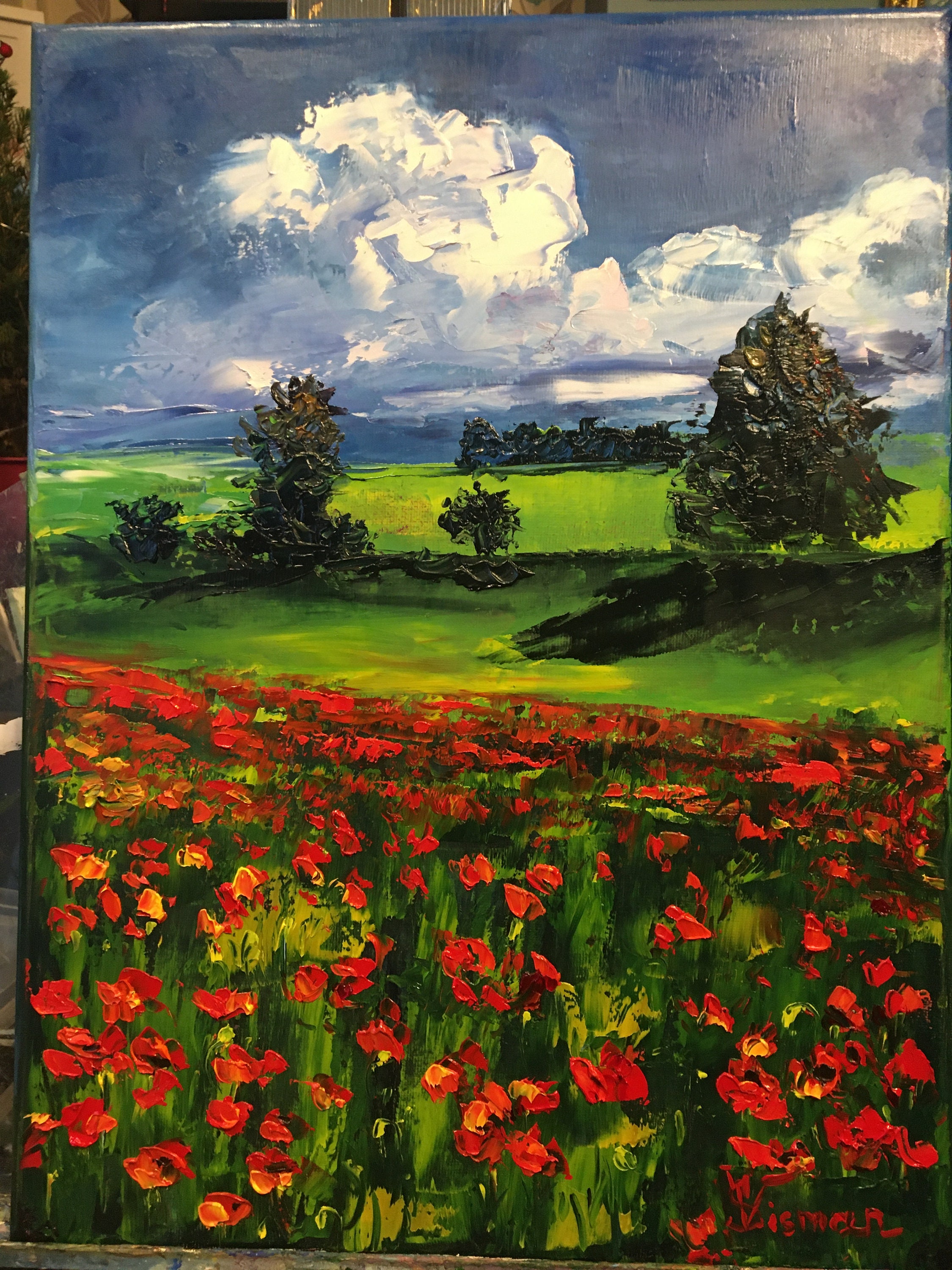 Poppy Landscape Wildflowers Art Poppy Oil Paintings on Canvas | Etsy