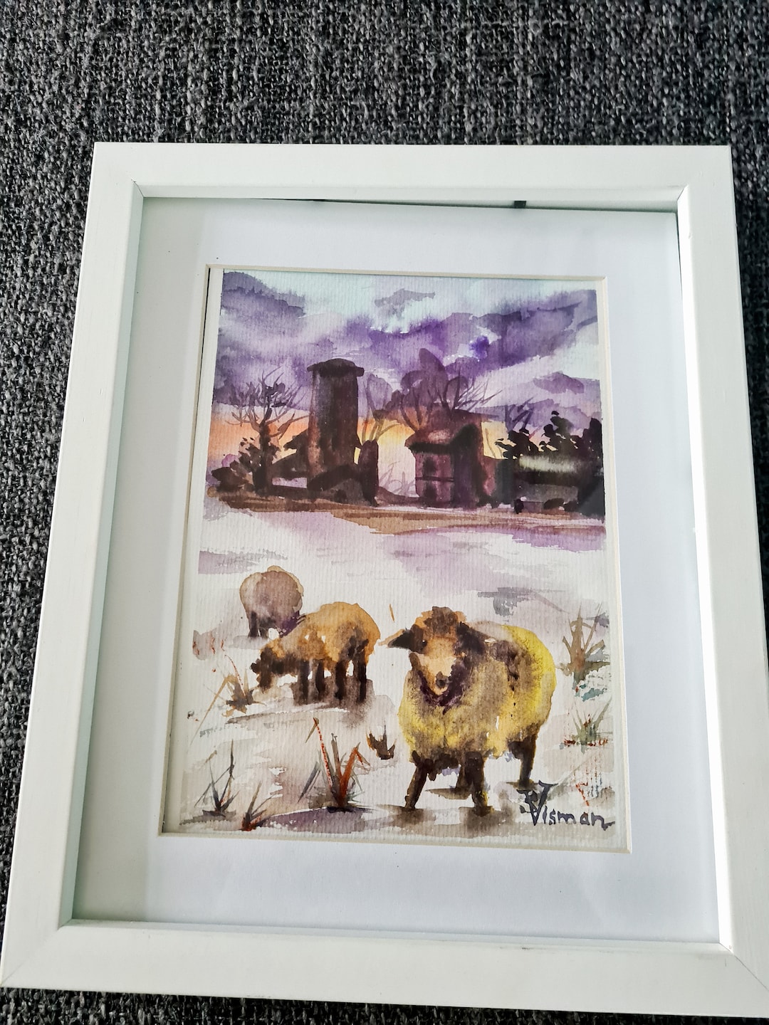Happy Sheep Watercolour Painting: Countryside Landscape Art ,gift ...