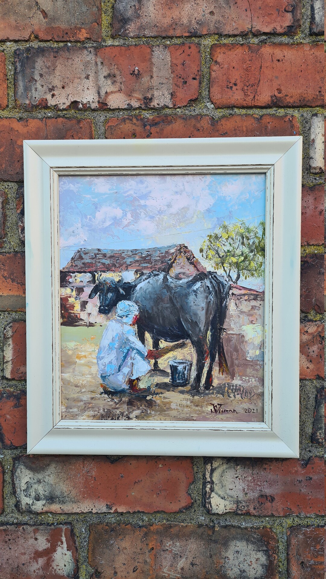 Milking a Caw , Original Oil Painting ,one of a Kind, Farm Life ...
