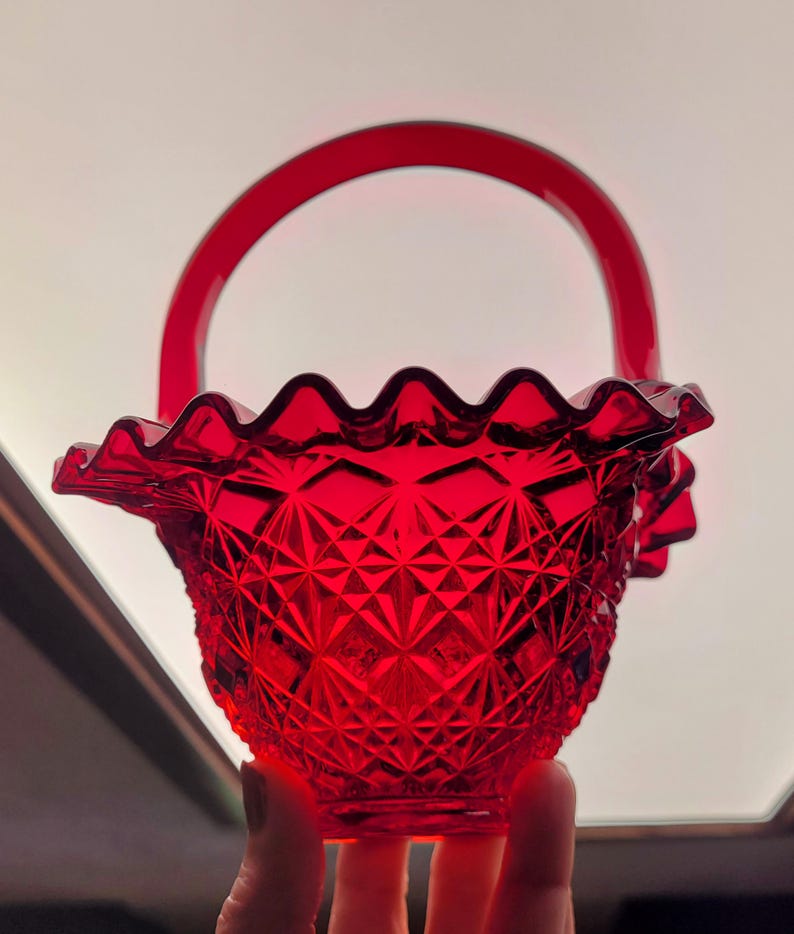 RARE Fenton Glass Basket in Ruby Red - Etsy